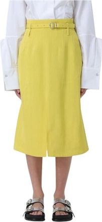 Jil Sander Femme, Jupes, Jaune, Taille: 38 FR Linen Midi Skirt Belted