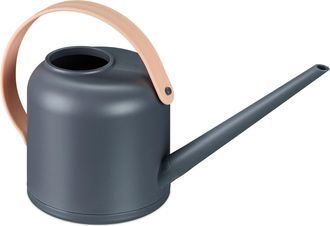 Relaxdays Gießkanne Zimmerpflanzen, 1,7 Liter, Kunststoff, Blumengießkanne für Zimmerpflanzen, Langer Hals, grau/Natur