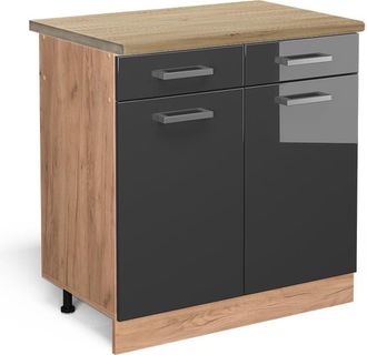 Vicco Küchenunterschrank R-Line, Anthrazit Hochglanz/Goldkraft Eiche, 80 cm, AP Eiche