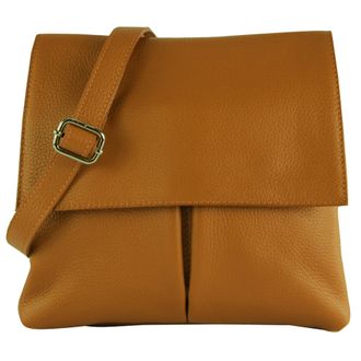 modamoda.de T63LEDER Damen Leder Umh&auml;ngetasche Schultertasche handmade in Italy, Farbe:Dunkelcamel