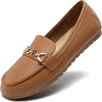 Dream Pairs Damen Loafer Mokassins Klassische Bequeme Slippers mit Dicker Sohle Niedrige Schuhe,Size 38.5,Braun-Pu,DWUMSP2501