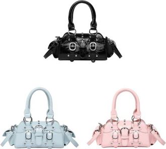 Generic Sac &agrave; bandouli&egrave;re en cuir PU pour femmes, couleur unie, avec fermeture &eacute;clair, sac &agrave; poign&eacute;e sup&eacute;rieure Y2K (noir)