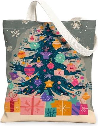 Generic Sacs fourre-tout en toile motif sapin de No&euml;l, sacs de courses r&eacute;utilisables, festifs, l&eacute;gers et lavables, Multicolore, 13x15 Inch