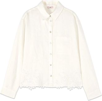 Oltre Femme, Blouses et Chemises, Blanc, Taille: 40 FR Chemise en lin avec dentelle