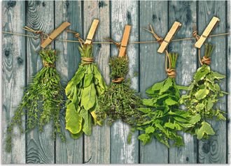 Artland ARTland Spritzschutz Küchenrückwand aus Alu für Küche Herd Spüle 70x50 cm (BxH) mit Motiv Kräuter Pflanzen Gewürze Holzoptik Landhaus Shabby T5XN