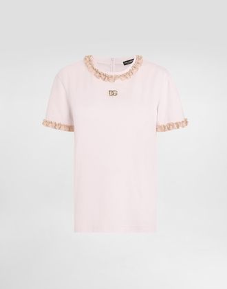 Dolce & Gabbana Jersey T-shirt With Lace And Embroidery - Frau T-shirts Und Sweatshirts Pink 50