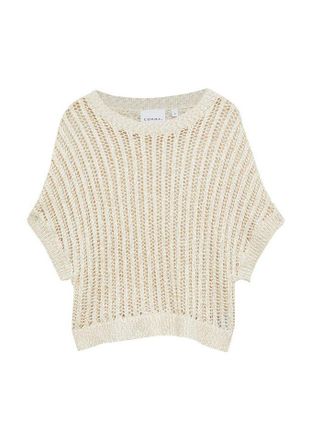 Comma Kurzarmpullover Strickpullover Lockeres Strick-Shirt mit Pailletten