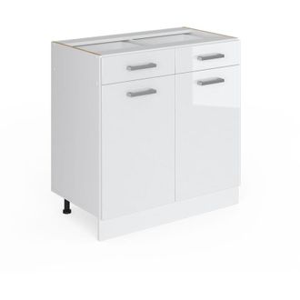 Vicco Unterschrank R-Line, Wei&szlig; Hochglanz, 80 cm mit Schubladen und T&uuml;ren, ohne Arbeitsplatte Vicco