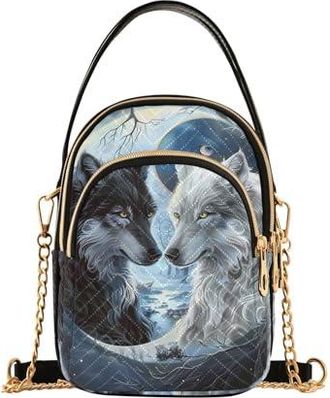 Mnsruu Sacs à bandoulière pour femme avec motif loup, galaxie, bohème, loups, forêt (2), petit sac à bandoulière avec sangle réglable