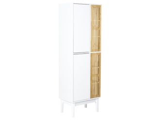 Beliani Badezimmerschrank MDF Bambusholz wei&szlig;/Heller Holzfarbton mit Beinen Nubes