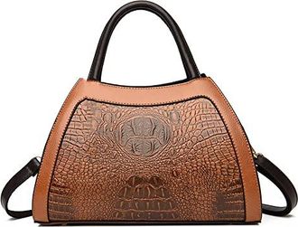 Generic Sac &agrave; main crocodile pour femme, sac &agrave; main tendance avec poign&eacute;e sur le dessus, sac &agrave; bandouli&egrave;re moyen pour femme, marron, Medium