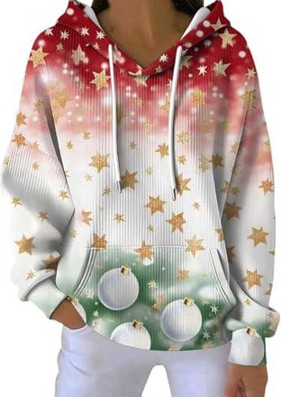 Generic Sweat à capuche de Noël léger pour femme - Joli Père Noël - Imprimé Père Noël - Haut ample décontracté à manches longues pour entraînement, fête, cade
