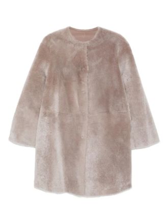 Manzoni24 Ledermantel mit Shearling-Futter - Nude