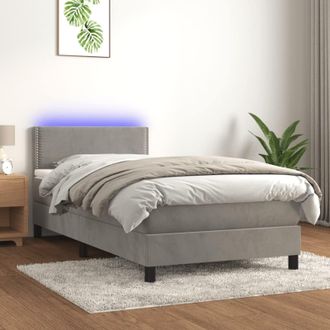 Festnight Boxspringbett 90 x 200 mit matratze und Led Bett 90 x 200 mit matratze und lattenrost Polsterbet 90 x 200 Bett mit LED Beleuchtung & kopfteil -Hellgra