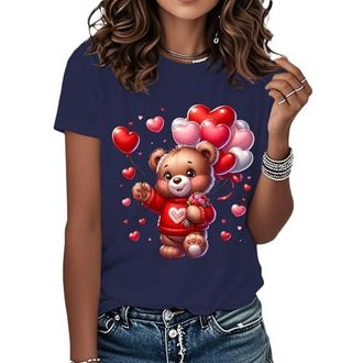 Generic T-shirts de Saint-Valentin pour femmes, joli ballon en forme de coeur dours | Haut d&eacute;contract&eacute; pour la Saint-Valentin, pour un rendez-vous galant, ble