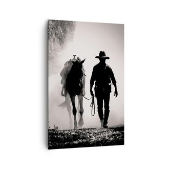 Arttor Wandbilder Dekoration Wohnzimmer Cowboy Pferd Shady Bilder auf Leinwand 80x120cm Leinwandbild mit Rahmen Schlafzimmer Küche Deko Wand Kunstdruck Art G
