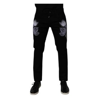 Dolce & Gabbana Schwarze Skinny-Jeans mit Blumenmuster - - Jeans - Herren - Schwarzk - M