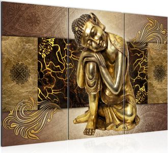 Runa Art Wandbilder Buddha Zen Bild XXL Wohnzimmer Schlafzimmer Gold Feng Shui 120 x 80 cm 3 Teilig 041331a