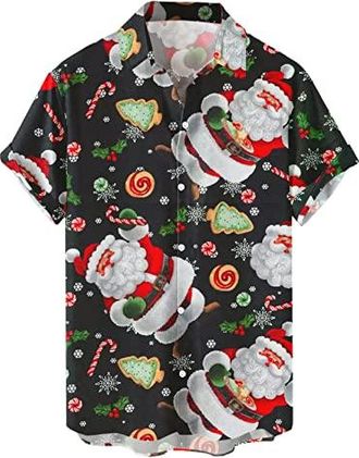 Generic DENGJIAMY Chemise de Noël amusante boutonnée pour homme, chemisiers de fête de Noël pour hommes, grande taille, imprimé Père Noël, chemise hawaïenne à