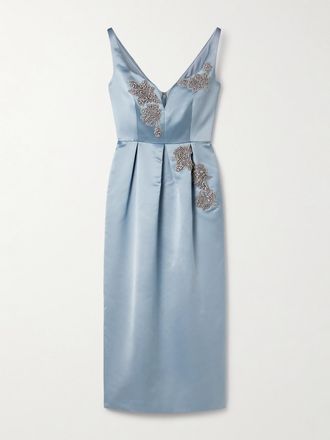 Erdem Midikleid Aus Satin Mit Verzierungen Und Falten - Blau