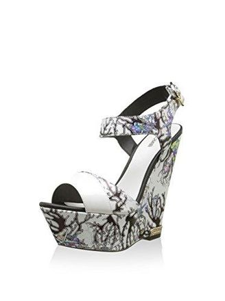 Just Cavalli Sandales compensées, Blanc Multicolore., 38 EU