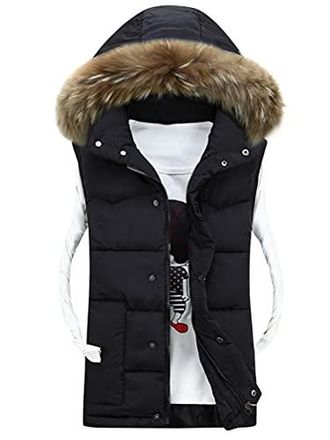 TOMWELL Homme Gilet sans Manches Veste &agrave; Capuche Doudoune Sportif Motif Lightweight Zip Up Veste &agrave; Capuche col V Homme Gilet Mode Pure Veste B Noir XXL