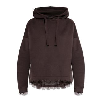 AllSaints Femme, Sweatshirts et sweats &agrave; capuche, Brun, Taille: 42 FR Nia Lace Relaxed Fit Sweat &agrave; capuche
