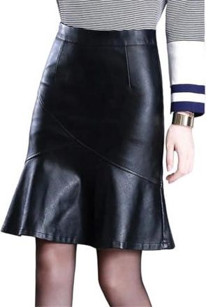 Generic Jupe trompette en cuir synth&eacute;tique pour femme - Taille haute - Longueur genou - Pour le bureau - Hiver - Jupe d&eacute;contract&eacute;e, Noir, XXL