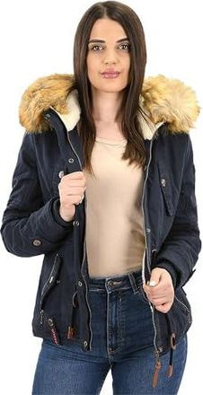 Navahoo Veste dhiver chaude pour femme - Avec capuche et fourrure - B643 - Bleu - S