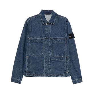Stone Island Grainy Wash Denim Biker Jacket - - Jackets - Herren - Blau - XL