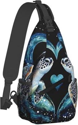 Generic R&eacute;glable Sacoche Homme Bandouliere Art psych&eacute;d&eacute;lique de tortues marines et damour de lespace Sac Bandouli&egrave;re Casual Sac DEpaule pour Voyage Cyclisme R
