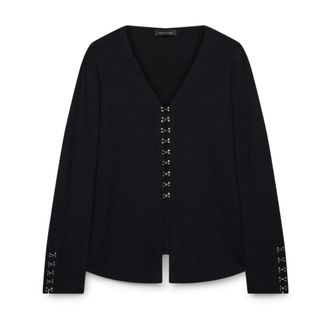 Fiorella Rubino Cardigan en maille fine avec appliqu&eacute;s m&eacute;talliques - Femme - Pulls - Noir - Taille: 38 FR