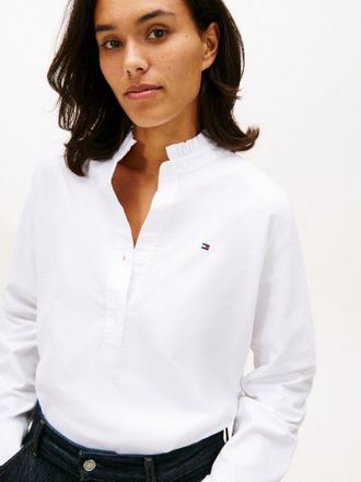 Tommy Hilfiger Langarmbluse OXFORD RUFFLE NECK SHIRT mit R&uuml;schen Detail