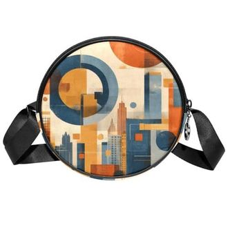 Generic Sac &agrave; bandouli&egrave;re rond pour femme, motif g&eacute;om&eacute;trique cubique, petit sac &agrave; bandouli&egrave;re avec fermeture &eacute;clair, bretelles r&eacute;glables, sac &agrave; main rond d&eacute;co