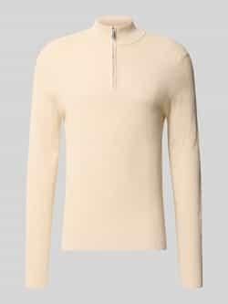 Profuomo Slim Fit Strickpullover aus Baumwoll-Mix mit Troyer-Kragen