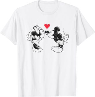 Disney Mickey Mouse and Minnie Sketch Kiss Valentines Day T-Shirt