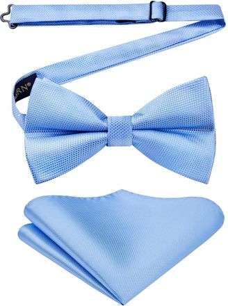Hisdern Fliege f&uuml;r Herren Einfarbig Herren Hellblau Fliege mit Taschentuch Set Vorgebundene Fliege f&uuml;r Hochzeit Smoking