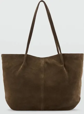 Mango Sac cabas cuir su&eacute;d&eacute; caf&eacute; - Femme - Taille unique - MANGO