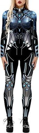 QWUVEDS Costume Ski Femmes Robot Impression 3D Body avec Fermeture Éclair Arrière Costume Halloween Body Complet Combinaison Noire Femme, Noir, S
