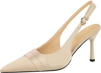 Generic Chaussures &agrave; Talons Aiguilles Satin&eacute;es Slingback Pointues avec Talon Haut Ouvert &Eacute;l&eacute;gantes pour F&ecirc;tes Soir&eacute;es Mariages et D&icirc;ners Formels,Champagne,36 