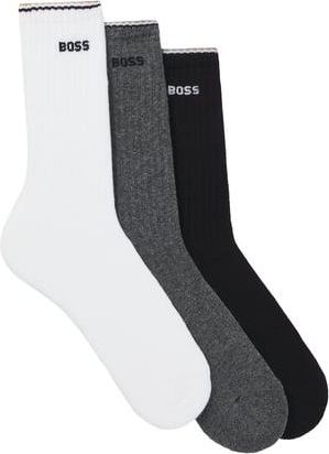 HUGO BOSS Lot de 3 paires de chaussettes hautes en coton m&eacute;lang&eacute;