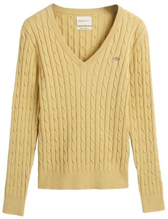 GANT Damen Stretch Cotton Cable V-Neck Pullover, Burnt Wheat, X-Large