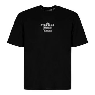 Stone Island Homme, Tops, Noir, Taille: 3XL T-shirt en coton &agrave; encolure c&ocirc;tel&eacute;e