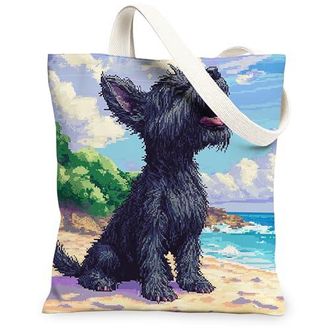 Generic Sac fourre-tout en toile motif terrier &eacute;cossais pour faire du shopping, 33 x 38,1 cm, sac d&eacute;picerie r&eacute;utilisable pour femme, peinture esth&eacute;tique, d&eacute;co