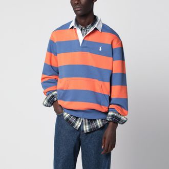 Polo Ralph Lauren Orange-blau gestreiftes Rugby-Poloshirt mit Polo Bear