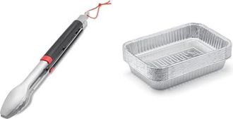 Weber 6317 Grillzange, Schwarz/Silber & 6415 Small 7-1/2-Inch-by-5-inch Aluminum Drip Pans, Set of 10