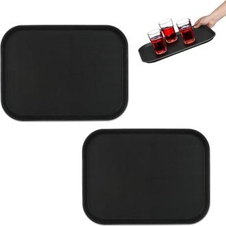 Relaxdays Serviertablett, 2er Set, rutschfeste Oberfl&auml;che, BxT: 41 x 30 cm, eckiges Kellnertablett, Gastronomie, schwarz