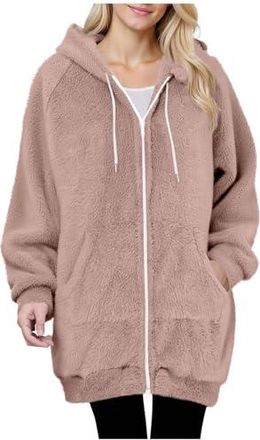 Generic Vestes pour femmes 2026 Veste &agrave; capuche en polaire douce avec fermeture &eacute;clair - Coupe ample - Pull dext&eacute;rieur d&eacute;contract&eacute; et chaud - Manteau doubl&eacute; p