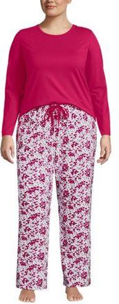 Lands End Gemustertes Pyjama-Set aus Baumwoll-Jersey, Damen, Gr&ouml;&szlig;e:52-54 plus, Pink, Elasthan/Baumwoll-Mischung, by Lands End