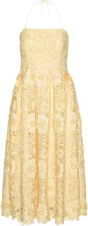Rotate Rotate Birger Christensen, Femme, Robes, Jaune, Taille: 40 FR Robe Midi en Dentelle Florale